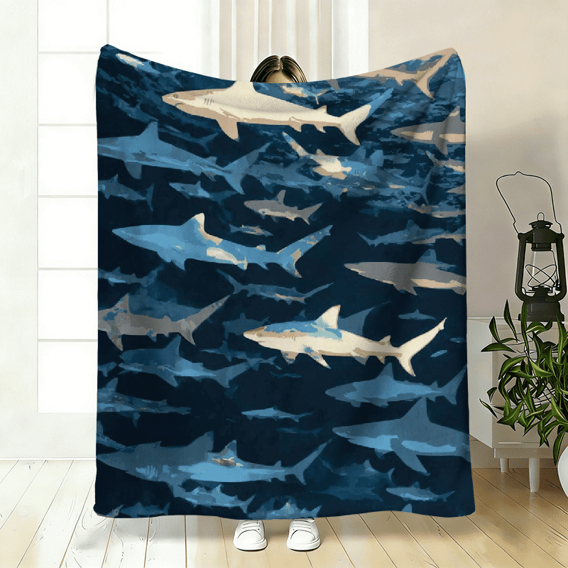 2026 Shark School Dark Art Flannel Blanket, Soft Warm Lightweight Throw ...