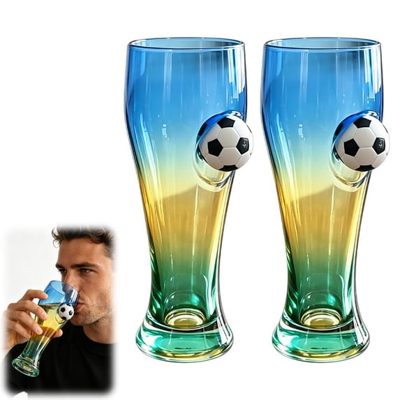 2026 Soccer Cup Glass Tumbler Set 2PCS 14.2oz Unique 3D Soccer Ball ...