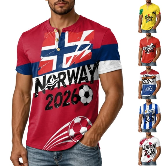 2026 Soccer Cup National Flag Henley Shirt for Men, Short Sleeve Button ...