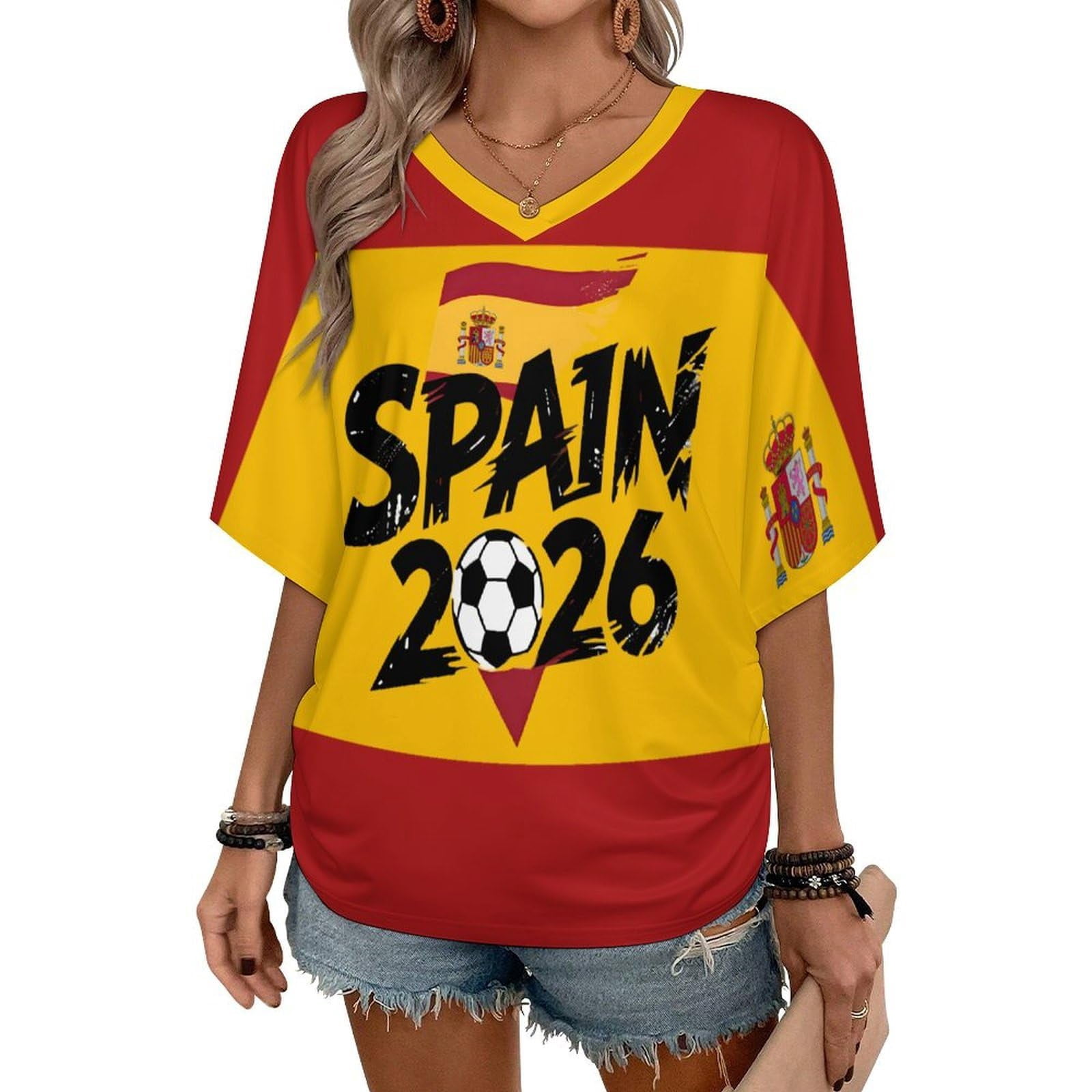 2026 Soccer Game Country Name Print V Neck T Shirt for Women Short ...