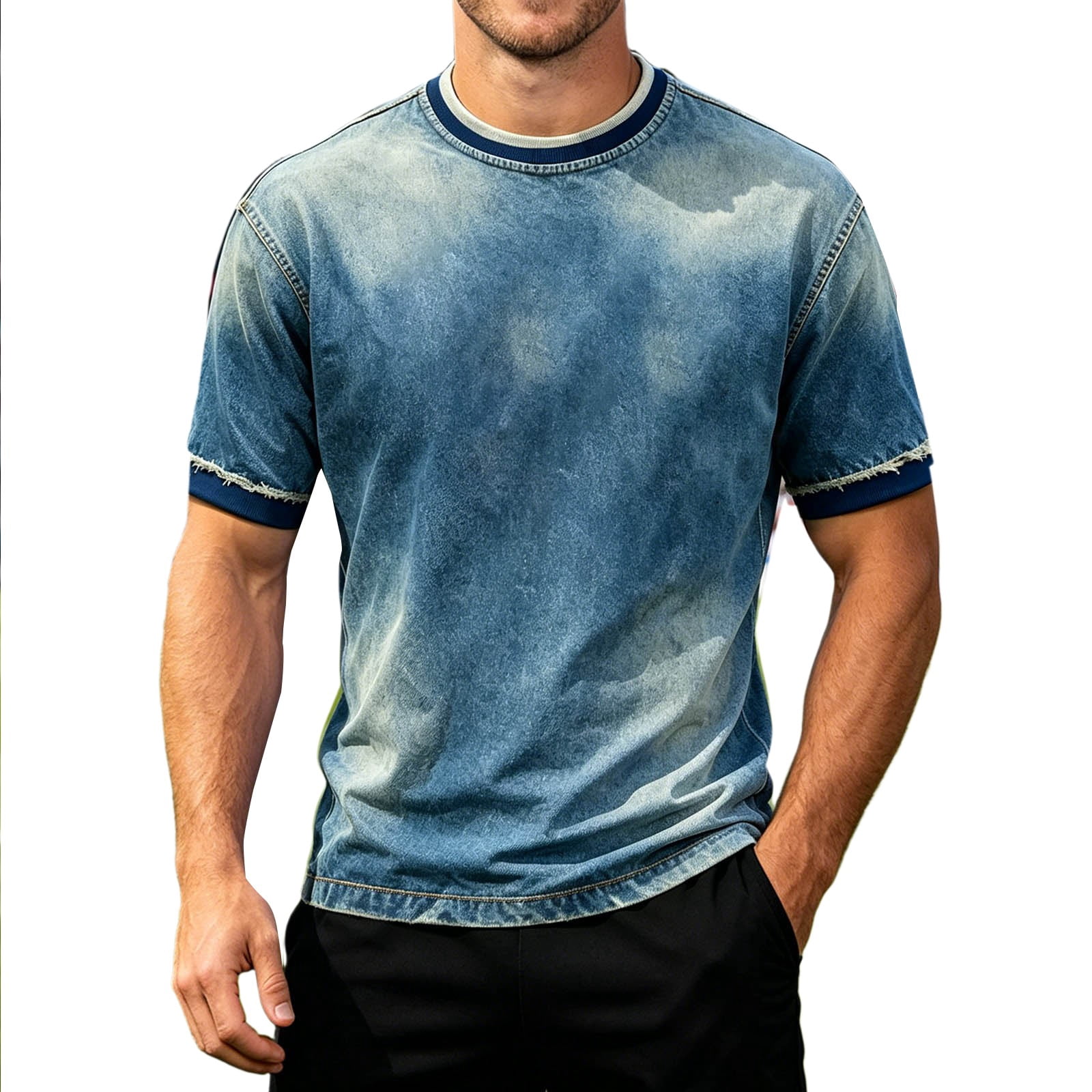 2026 Soccer Game Day Denim Style Casual Tee, Men Vintage Washed Short ...
