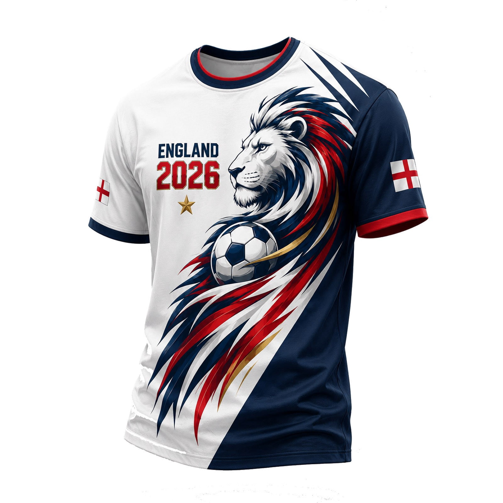 2026 Soccer Game Day England Lion Graphic Jersey, Men’s Crew Neck Short ...