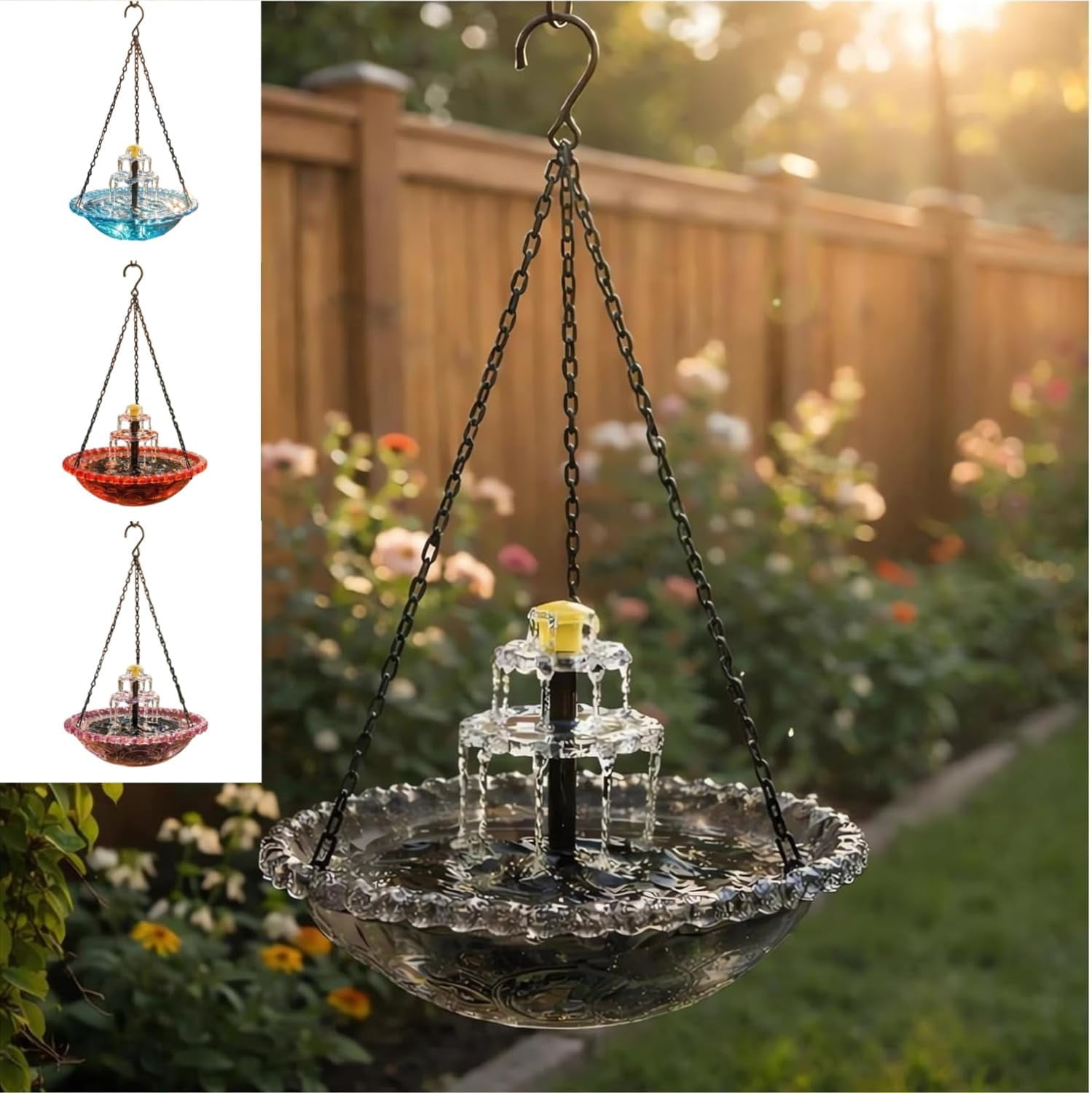 2026 Solar Cascade Hanging Bird Bath Fountain - 3 Layers Outdoor Water ...