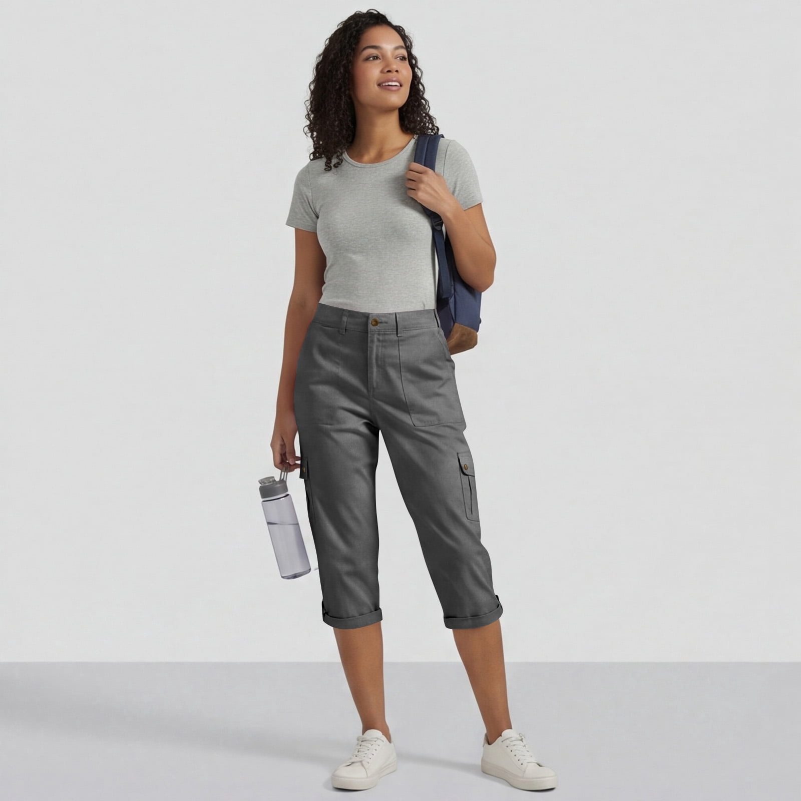 2026 Solid Color Multi Pocket Summer Lightweight Cargo Capris for Women ...