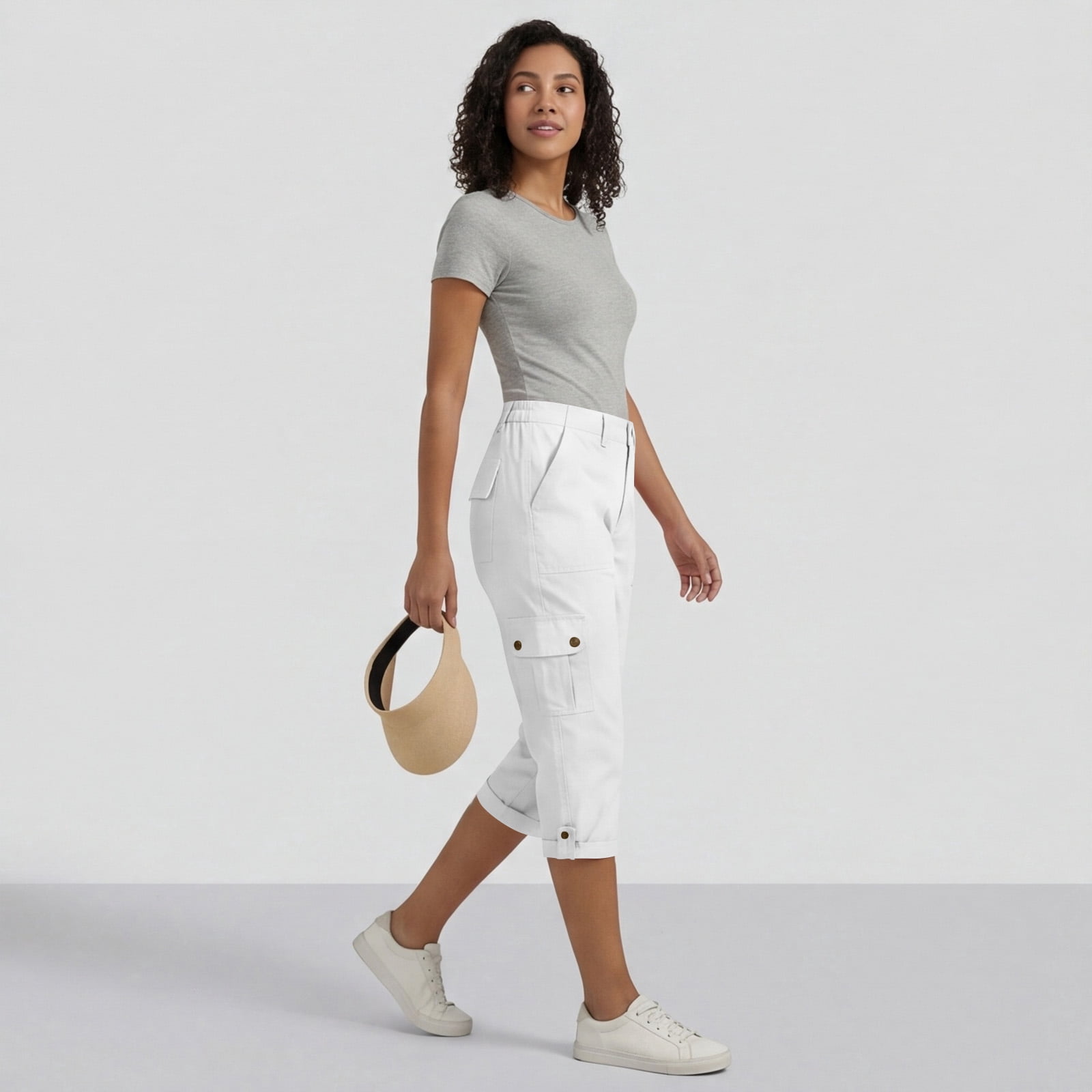 2026 Solid Color Multi Pocket Summer Lightweight Cargo Capris for Women ...