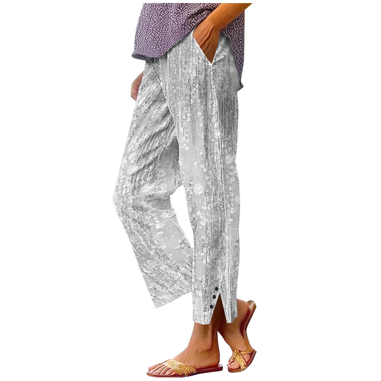 2026 Spring Fashion Trends Women Women's Printed Linen Pants - Elastic ...