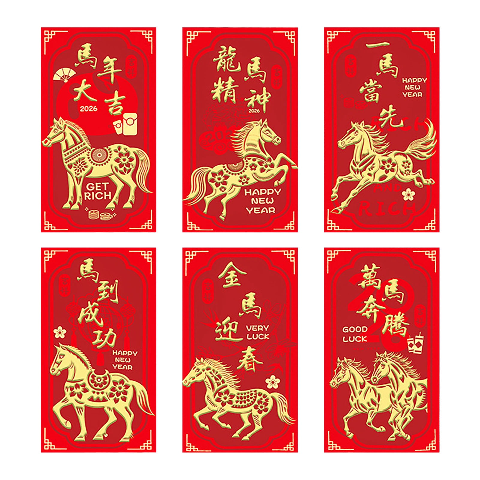 2026 Spring Festival Red Envelopes 6PCS 3D Holographic Pearl Foil ...