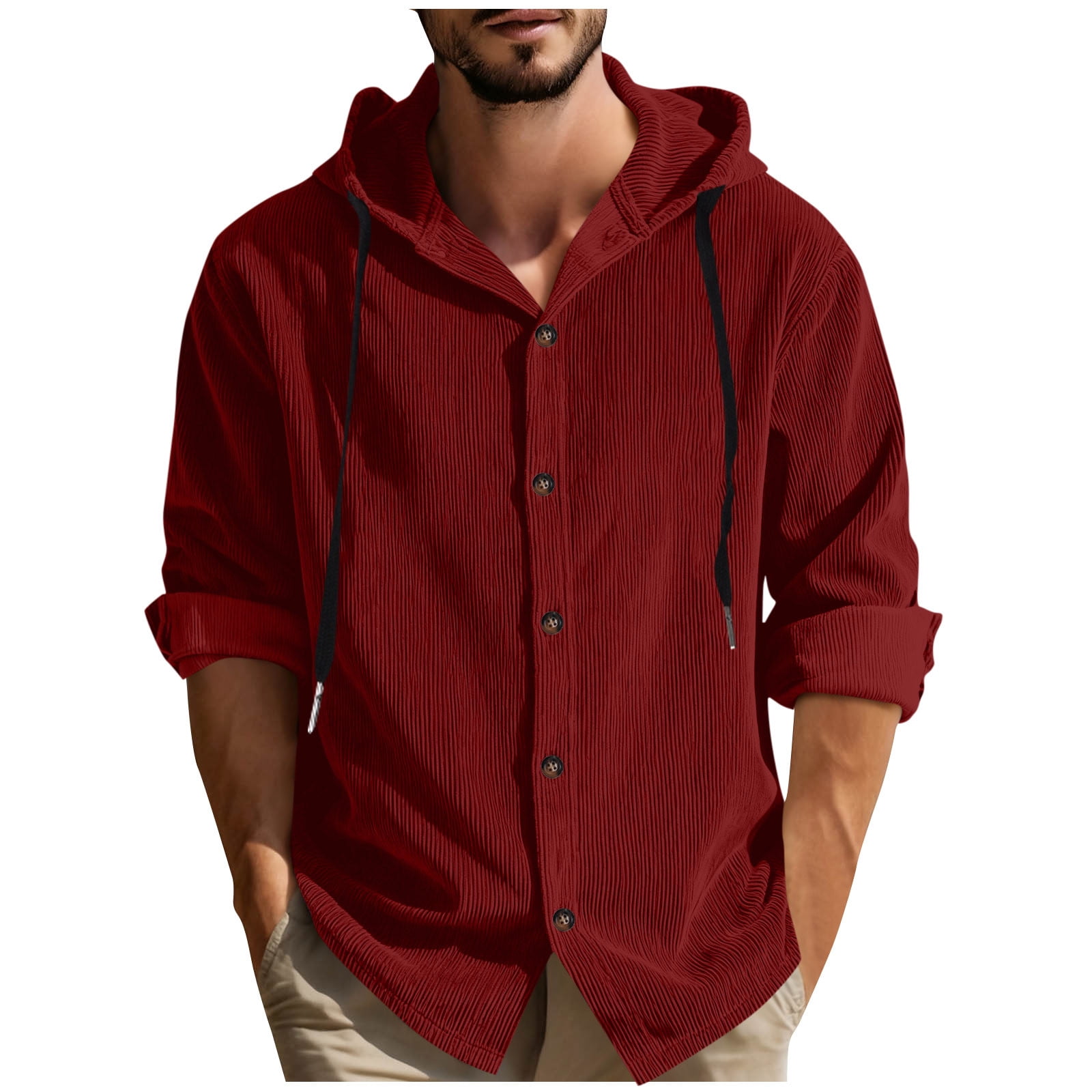 2026 Spring Men's Corduroy Tops Hooded Long Sleeve Shacket Clothing ...