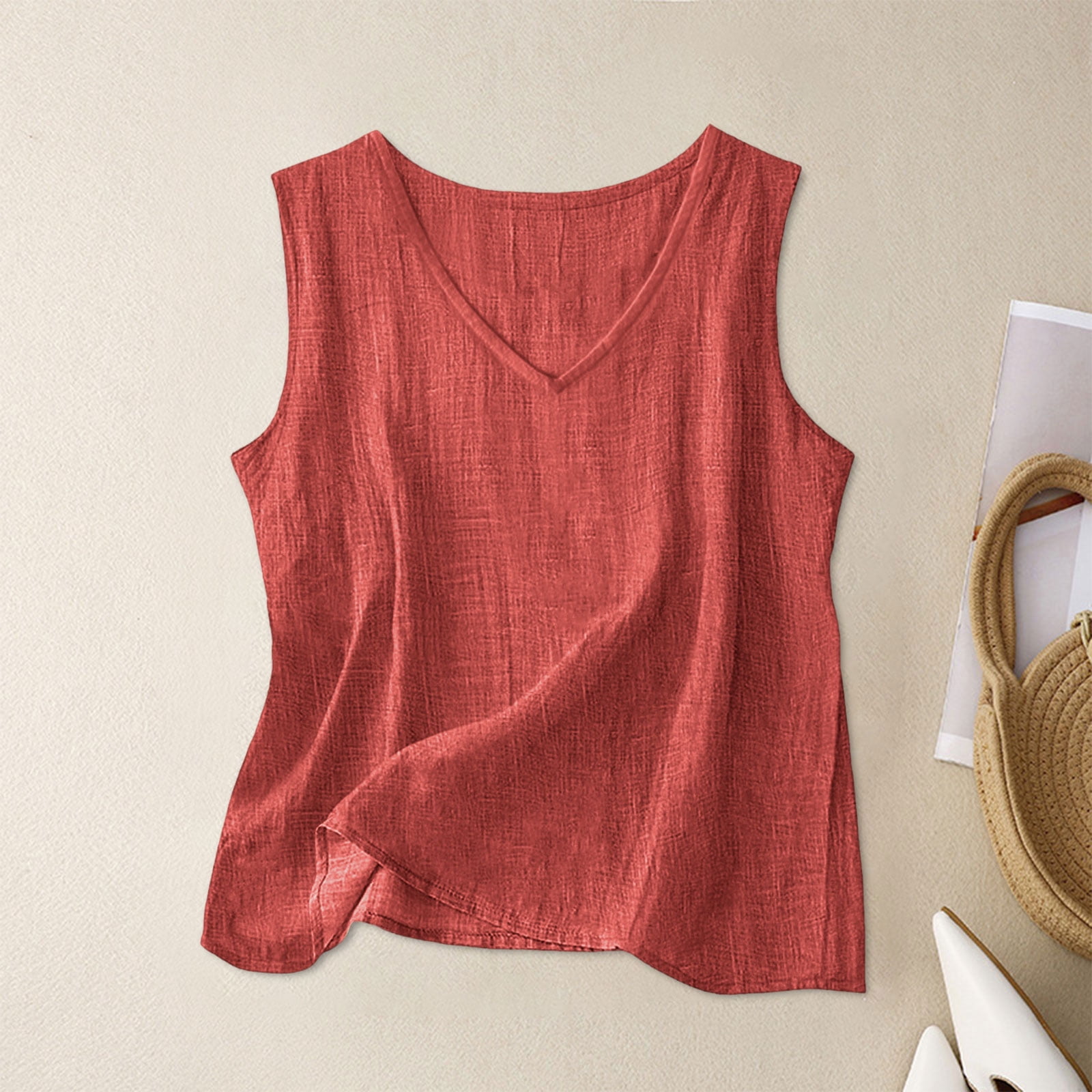 2026 Spring Summer Linen Tank Tops Women V Neck Loose Gauze Sleeveless ...