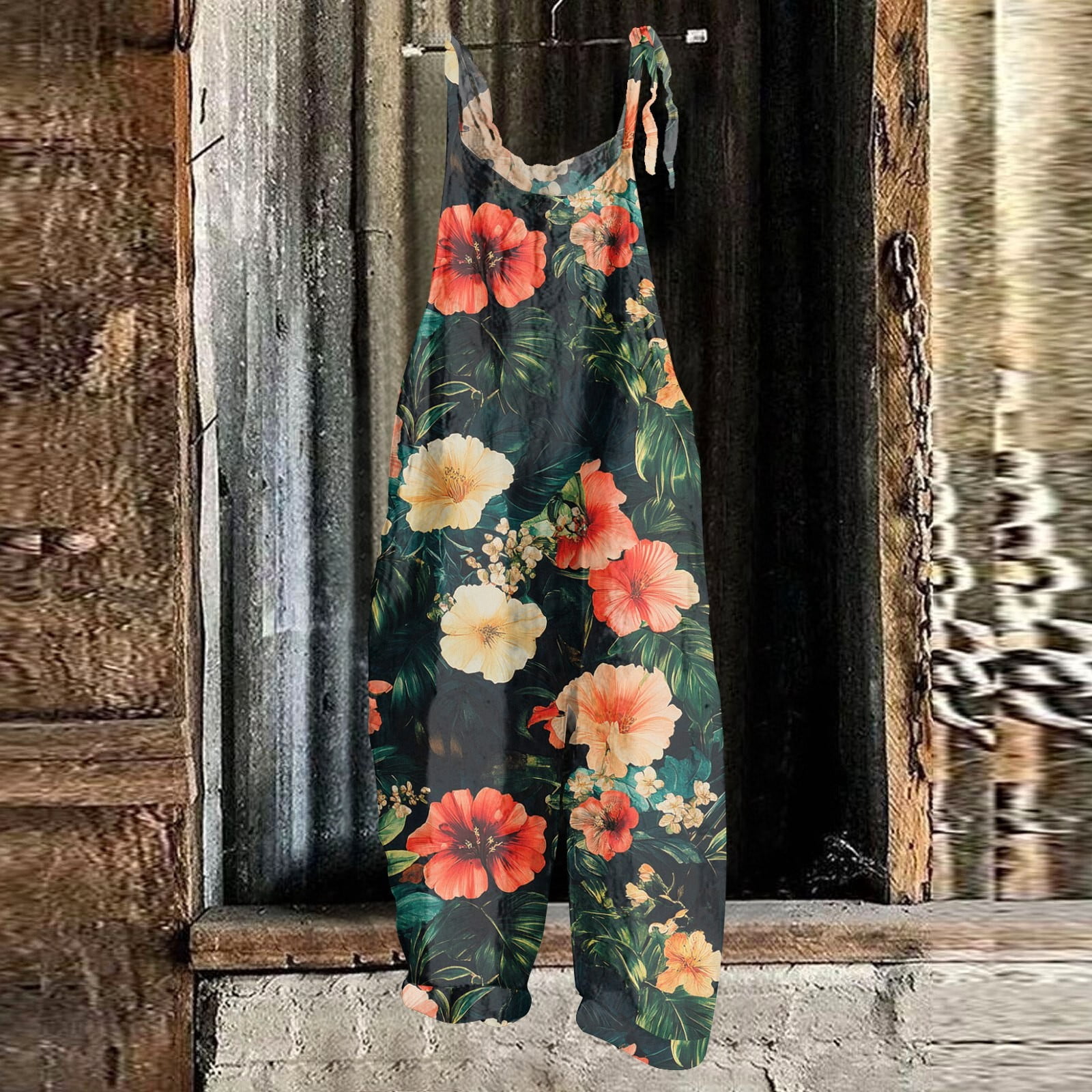 2026 Spring Summer Women's Boho Floral Overalls Spaghetti Strap Wide ...