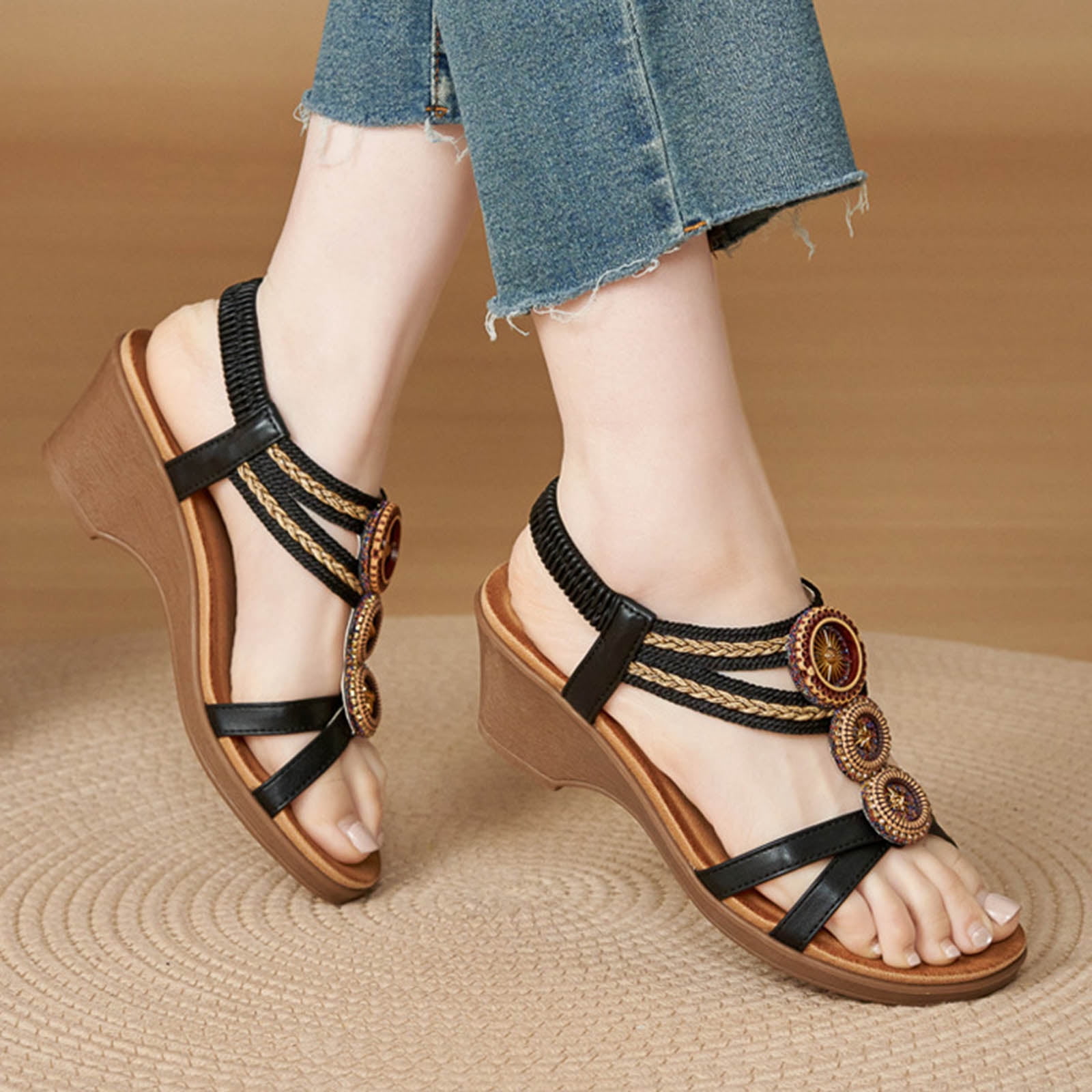 2026 Spring/Summer Women's Wedge Sandals Flower Low Heel Dress Sandals ...