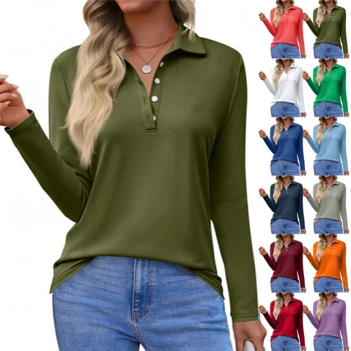 2026 Spring Women'S Long Sleeve Collared Button Down Polo Shirts ...