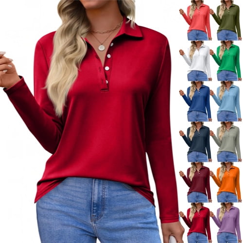 2026 Spring Women'S Long Sleeve Collared Button Down Polo Shirts ...