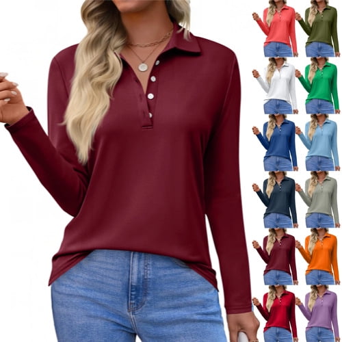 2026 Spring Women'S Long Sleeve Collared Button Down Polo Shirts ...