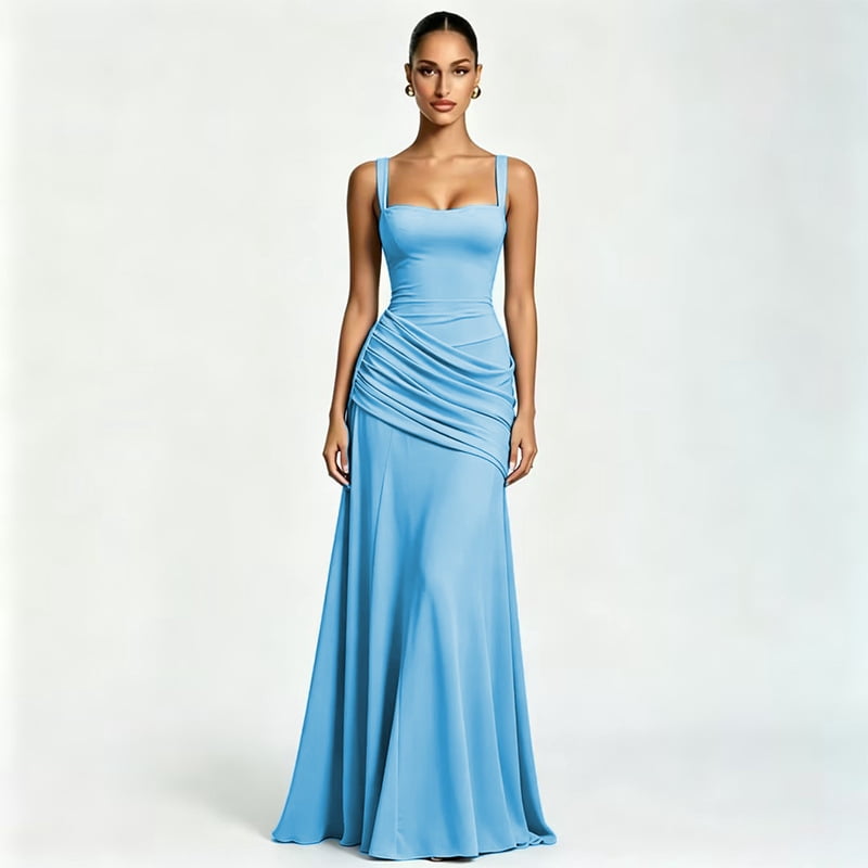 2026 Spring Women's Elegant Solid Color Low-Cut Long Dress - Walmart.com