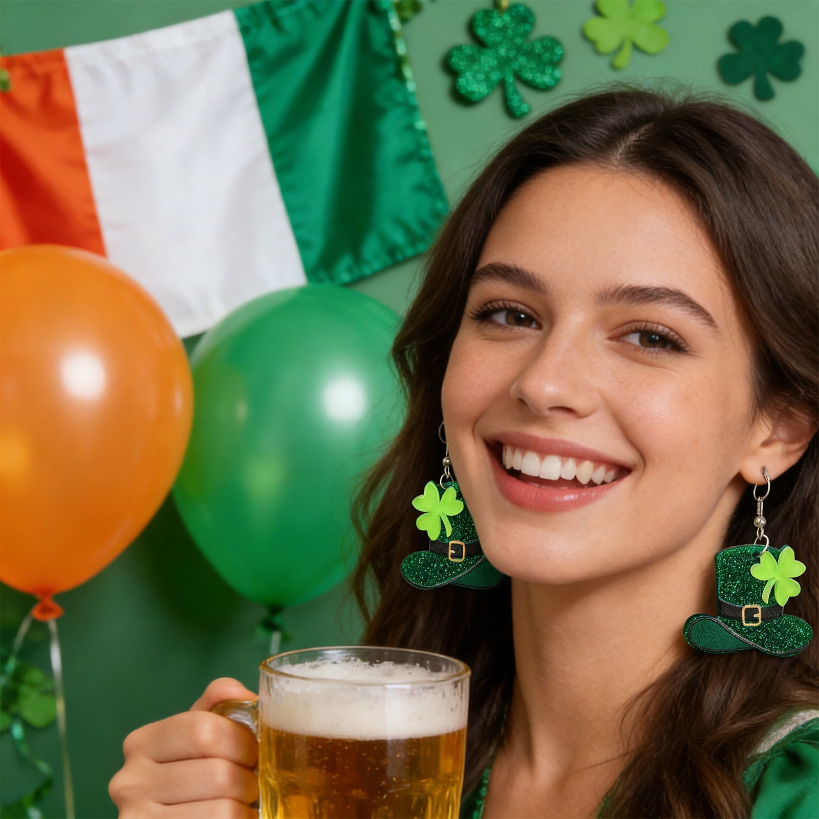 2026 St. Patrick's Day Earrings Hundred Green Acrylic Glitter Trefoil ...