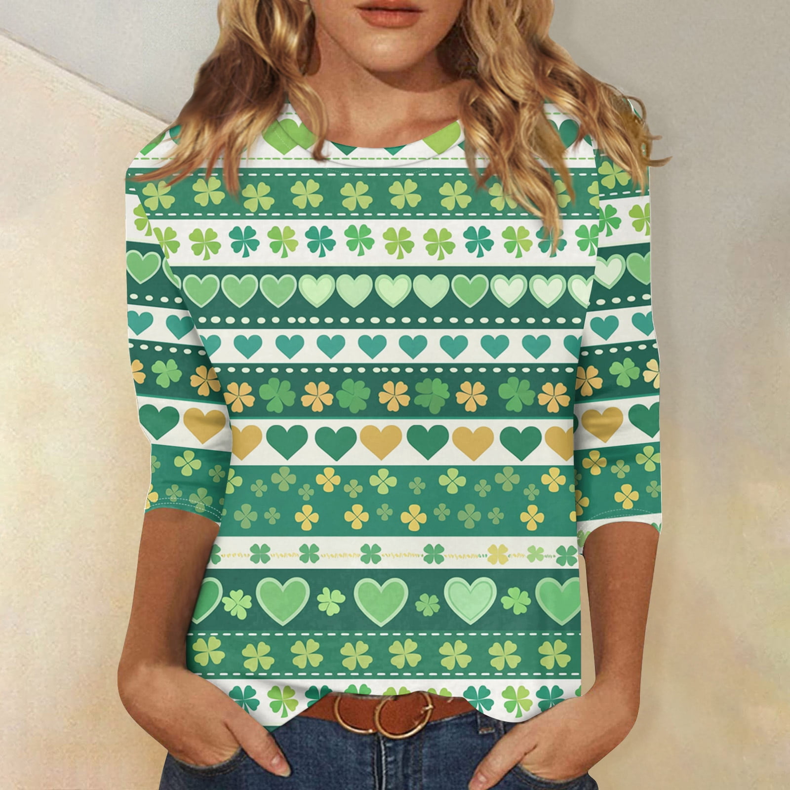 2026 St Patty's Day Shirt Women 3/4 Sleeve Cozy Irish Shamrock Graphic ...