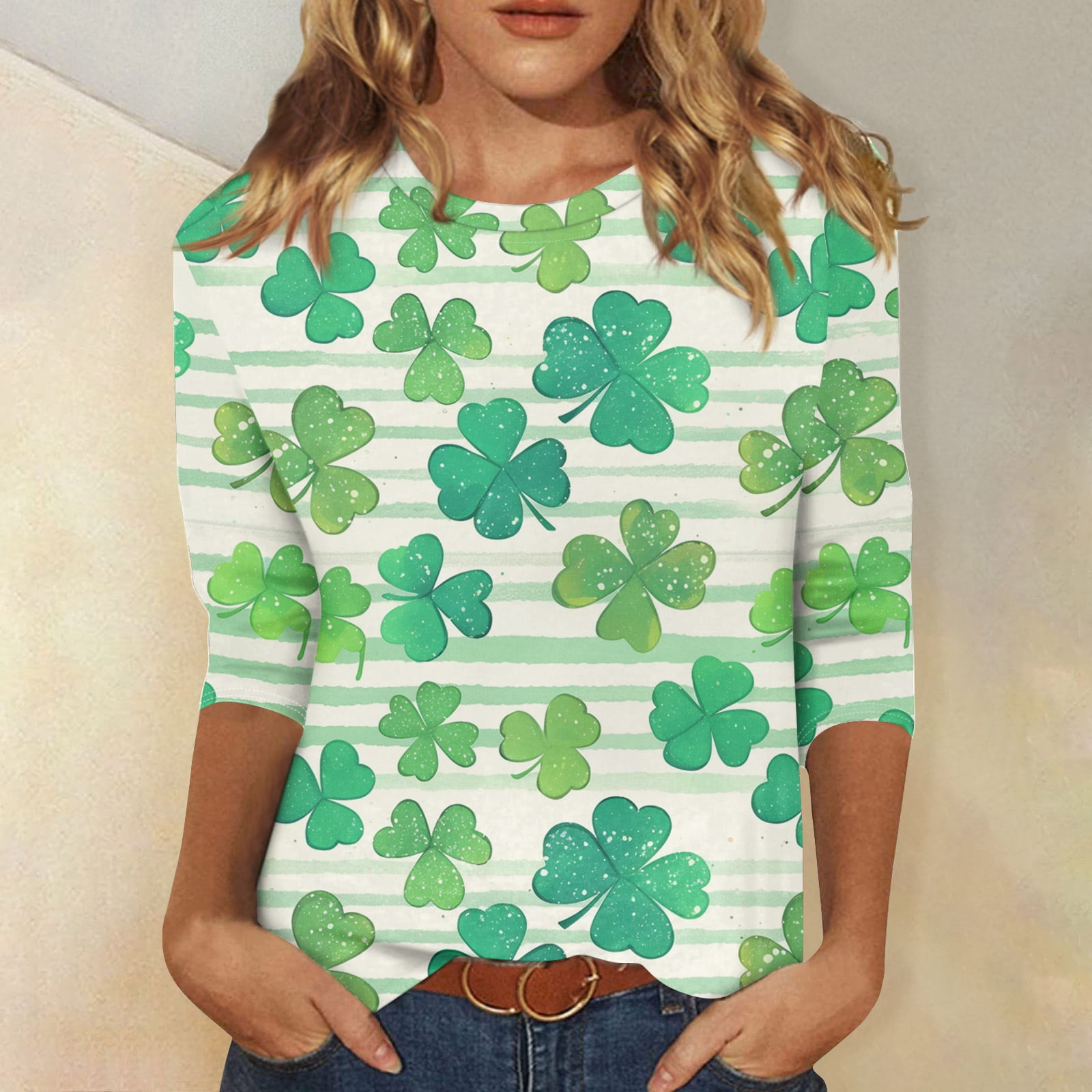 2026 St Patty's Day Shirt Women 3/4 Sleeve Cozy Irish Shamrock Graphic ...