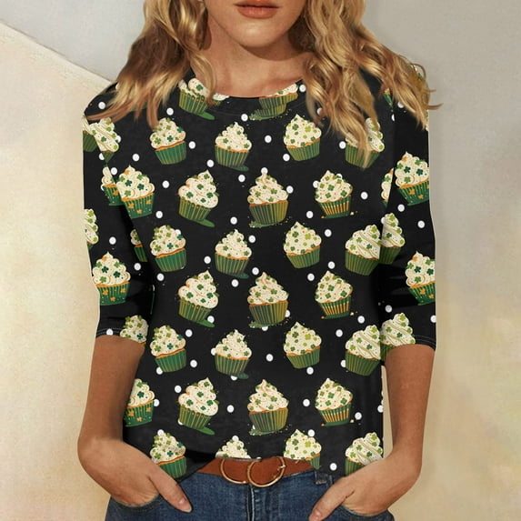 2026 St Patty's Day Shirt Women 3/4 Sleeve Cozy Irish Shamrock Graphic ...