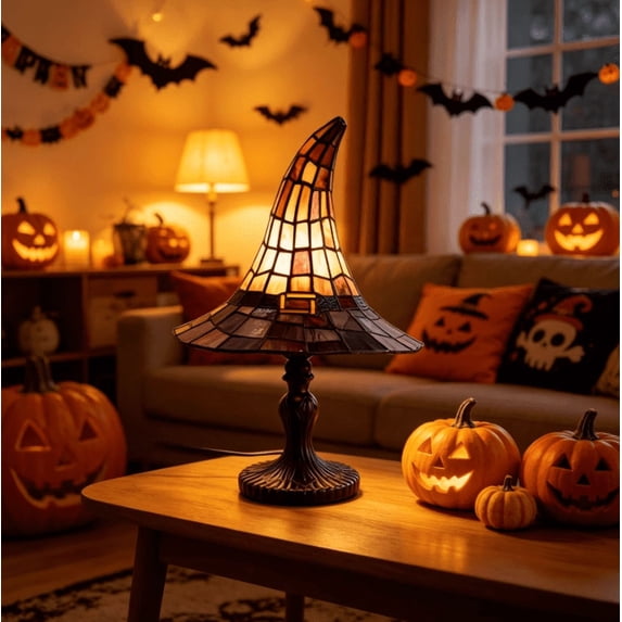2026 Stained Glass Witch Hat Lamp,Stained Glass Resin Wizard Hat Light ...