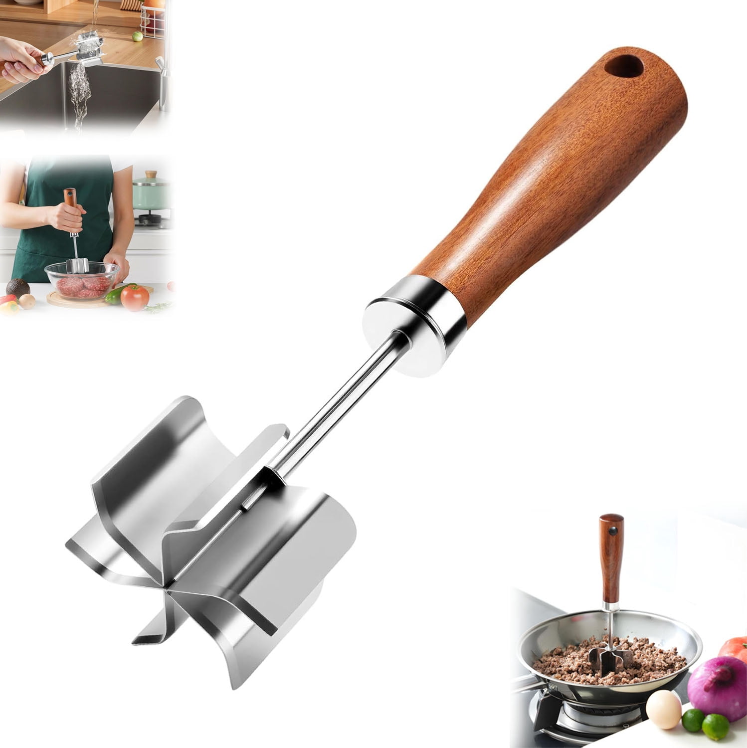 2026 Stainless Steel Meat Chopper & Masher - Heavy Duty 6 Curve Blades ...