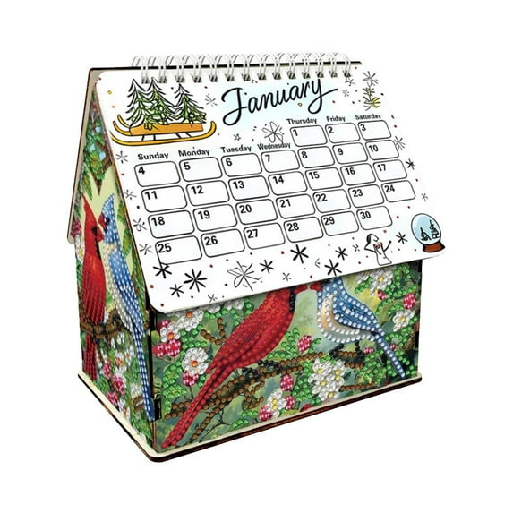 2026 Standing Desk Calendar, Creative Small House Shape, Wooden Cabin DIY Diamond Art Painting ...