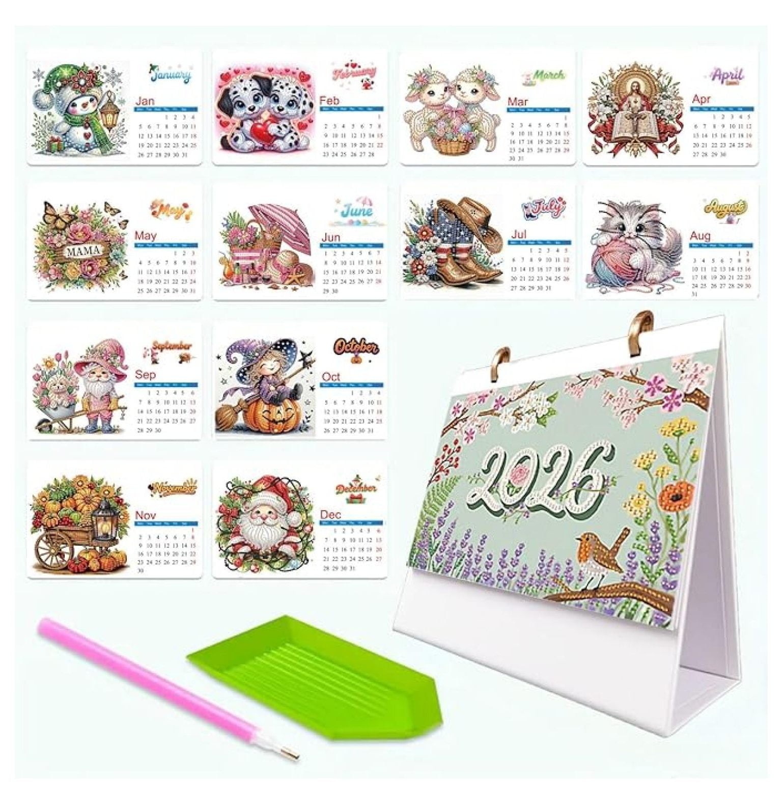 2026 Standing Desk Calendar DIY Art Painting Monthly Desktop Calendar ...