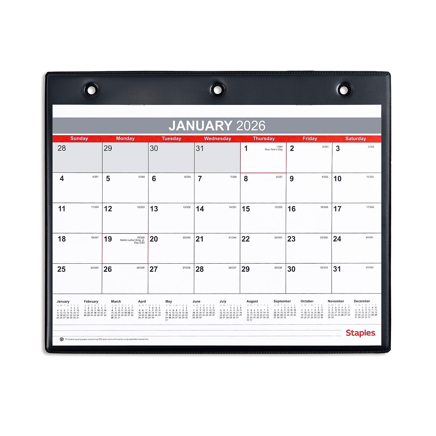 Staples, Monthly Calendar, 11" x 8", January-December 2026 with Notes ...