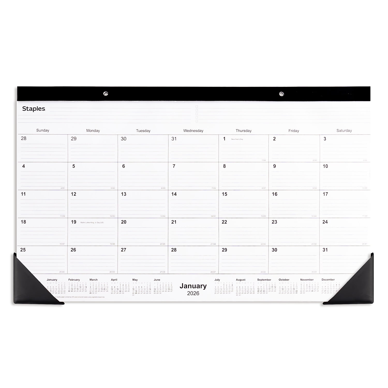 2026 Staples 18" x 11" Monthly Desk Pad Calendar White/Black (ST17392 ...