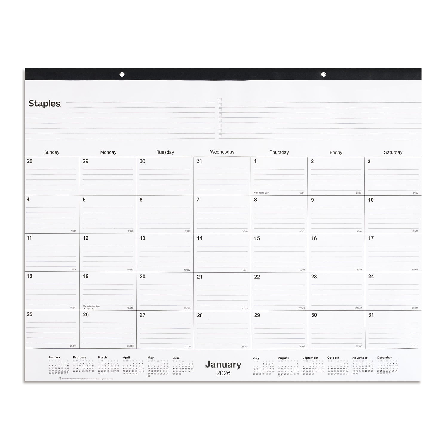 2026 Staples 21.75" x 17" Monthly Desk Pad Calendar White/Black ...