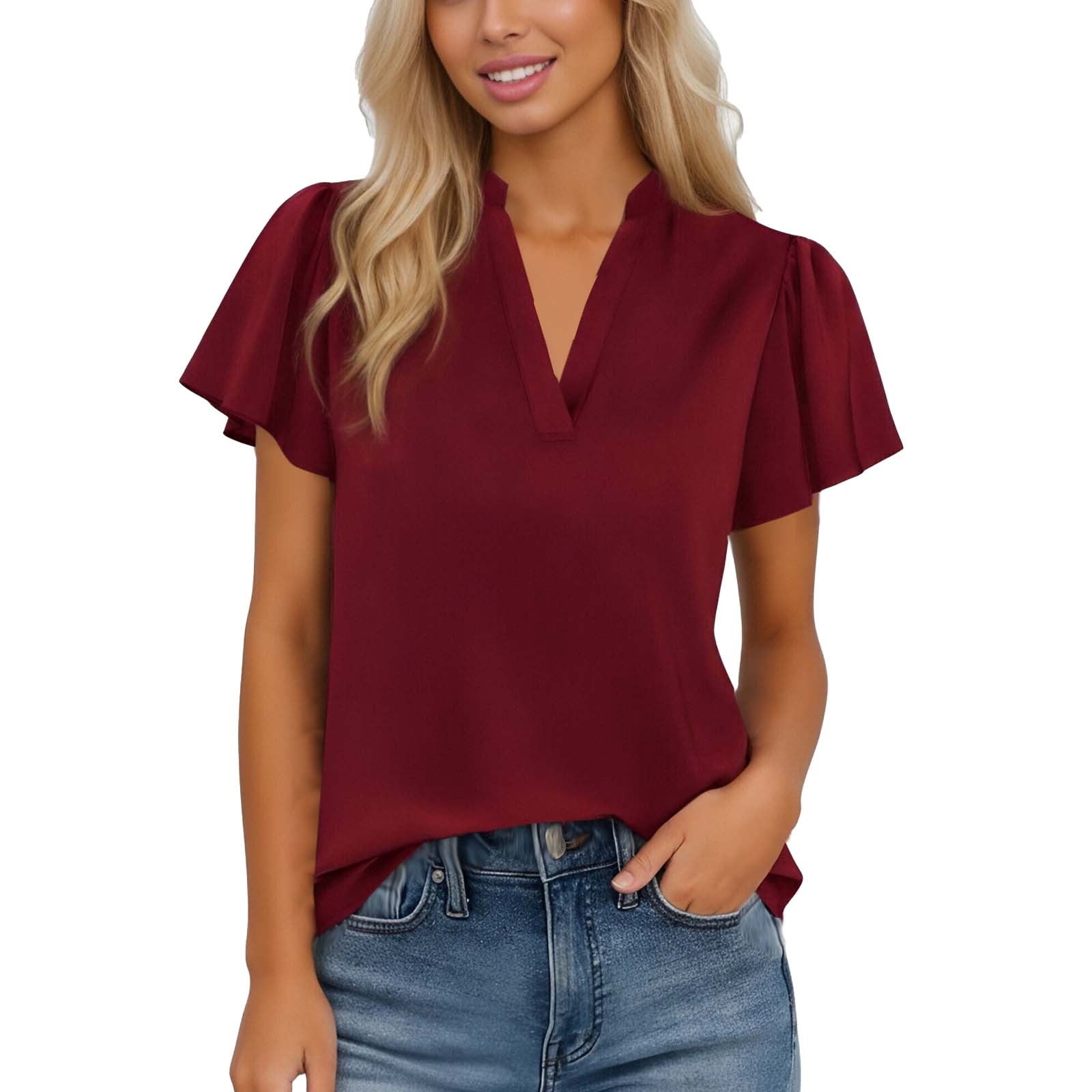 2026 Summer Blouses for Women Dressy Ruffle Cap Sleeve V Neck Business ...