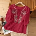 2026 Summer Boho Top for Women V Neck 3/4 Sleeve Embroidered Solid ...