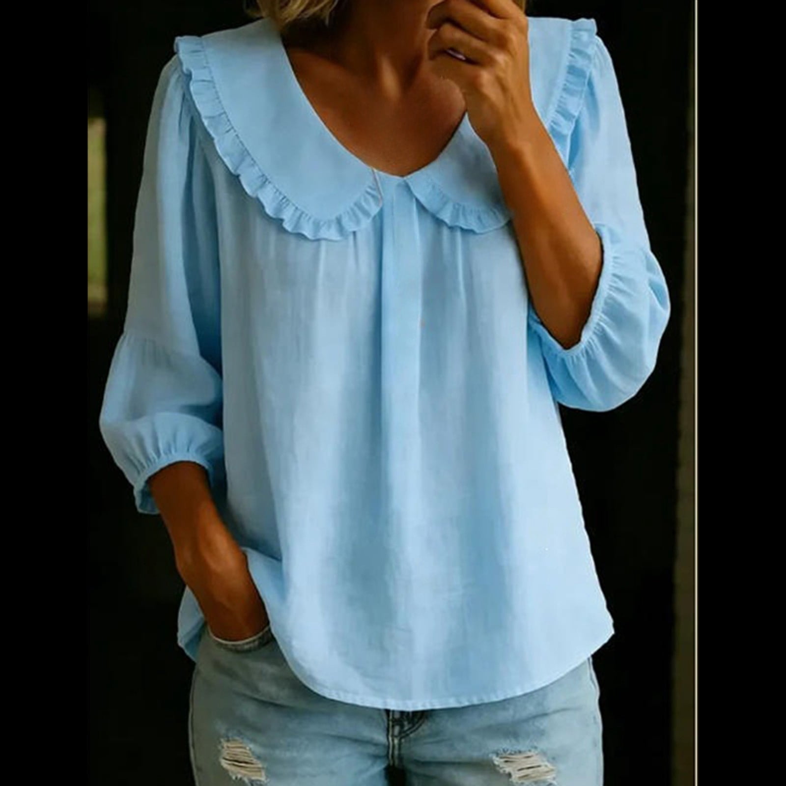 2026 Summer Casual Cotton Linen Blouses Collared Work Tops Round Neck ...