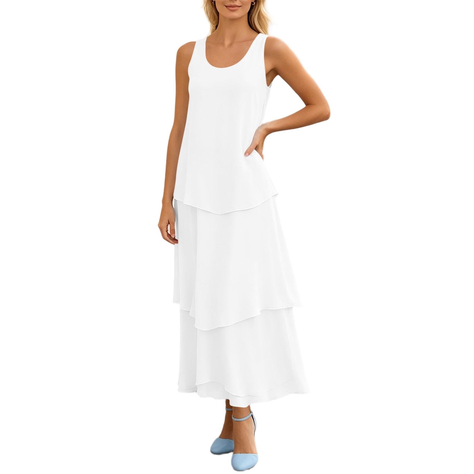 2026 Summer Casual Dress Women's Round Neck Tiered Chiffon Dress ...
