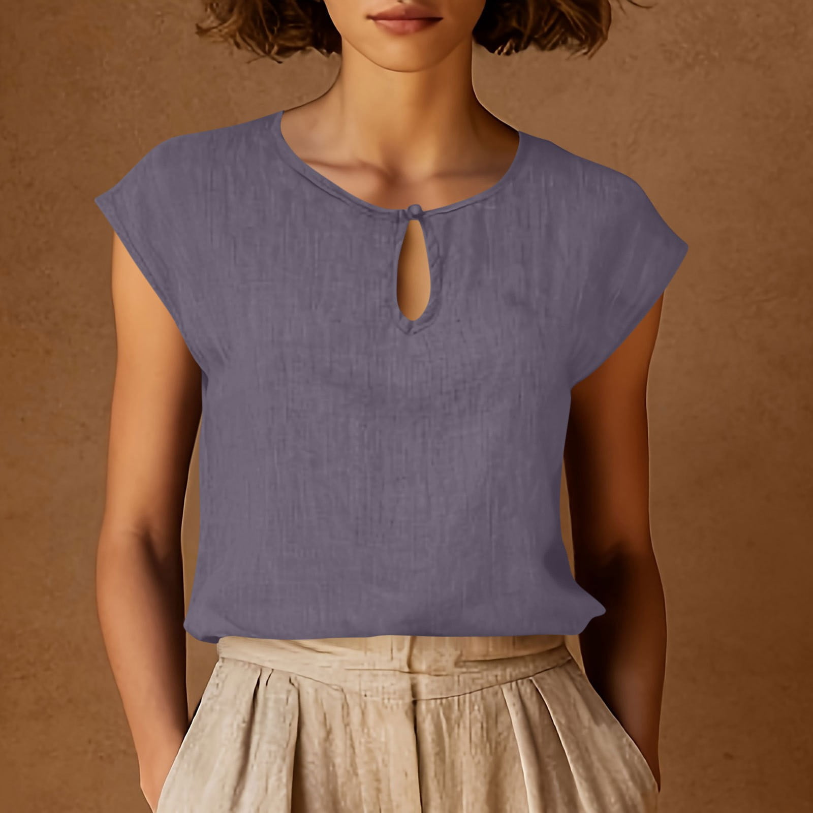 2026 Summer Casual Women's Fashionable Lightweight Cotton Round-Neck ...