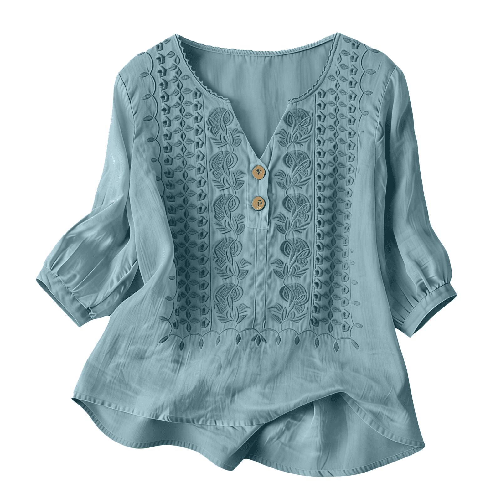 2026 Summer Cotton Linen Top for Women V Neck 3/4 Sleeve Button Detail ...