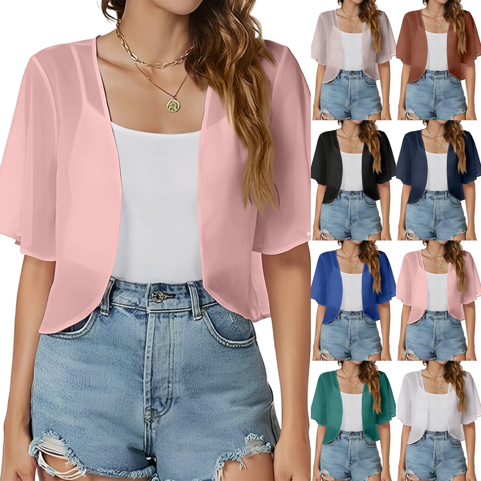 2026 Summer Cropped Bolero Shrugs for Women Sheer Chiffon Open Front ...