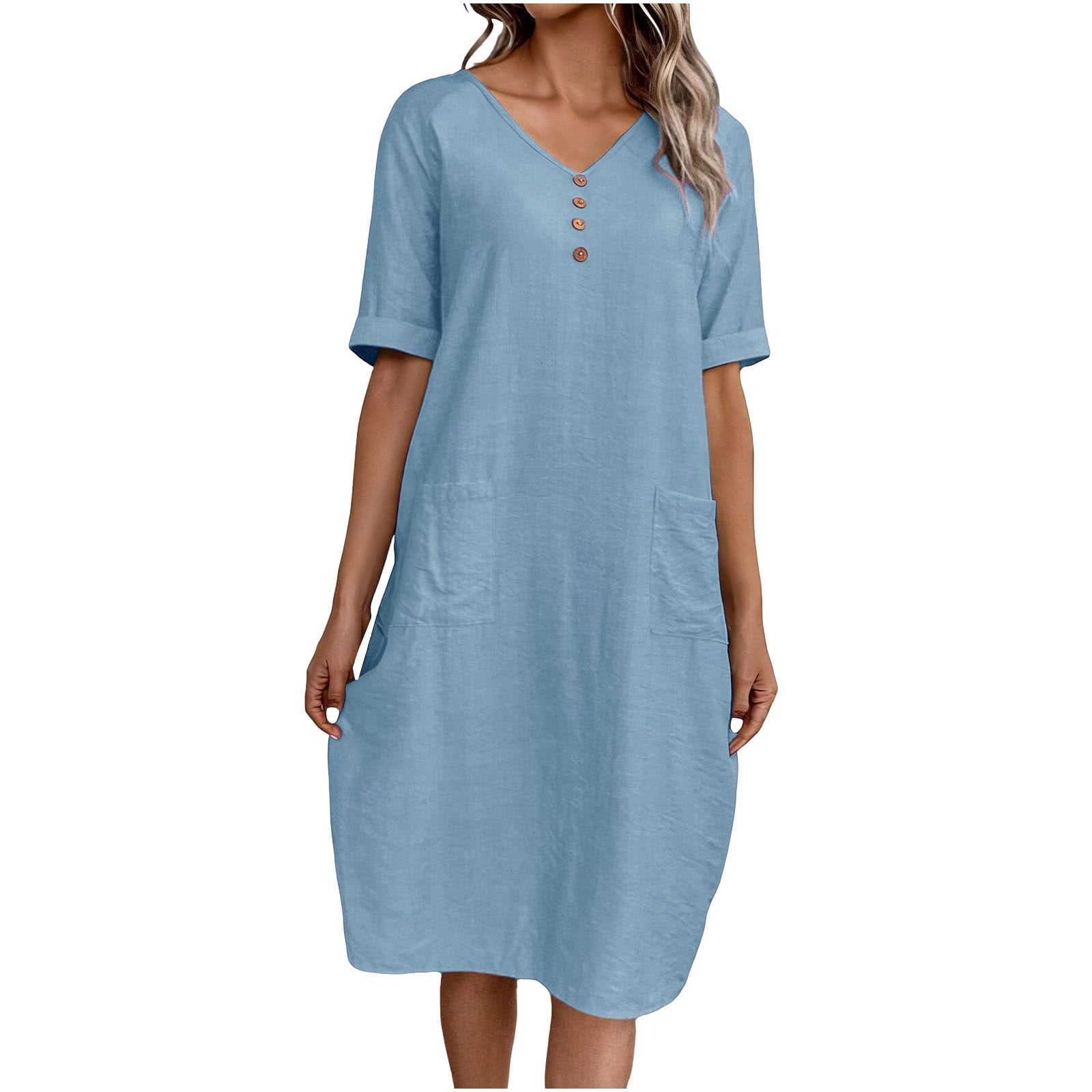 2026 Summer Dress for Women Flowy Cruise Plus Size Solid Casual V V ...