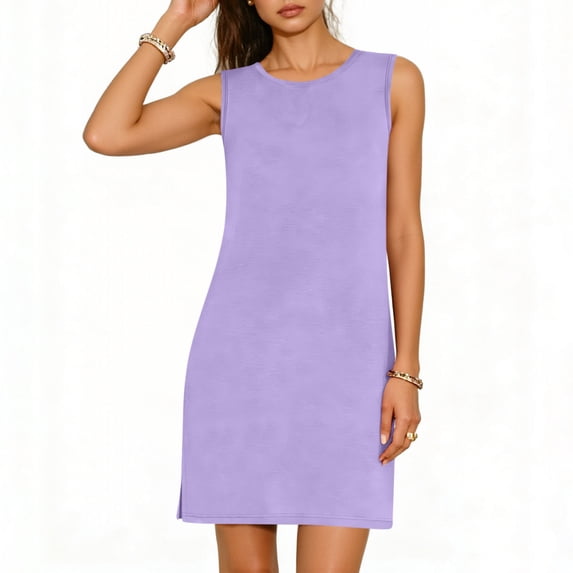 2026 Summer Dresses for Women Crew Neck Sleeveless Mini Dress with Side ...