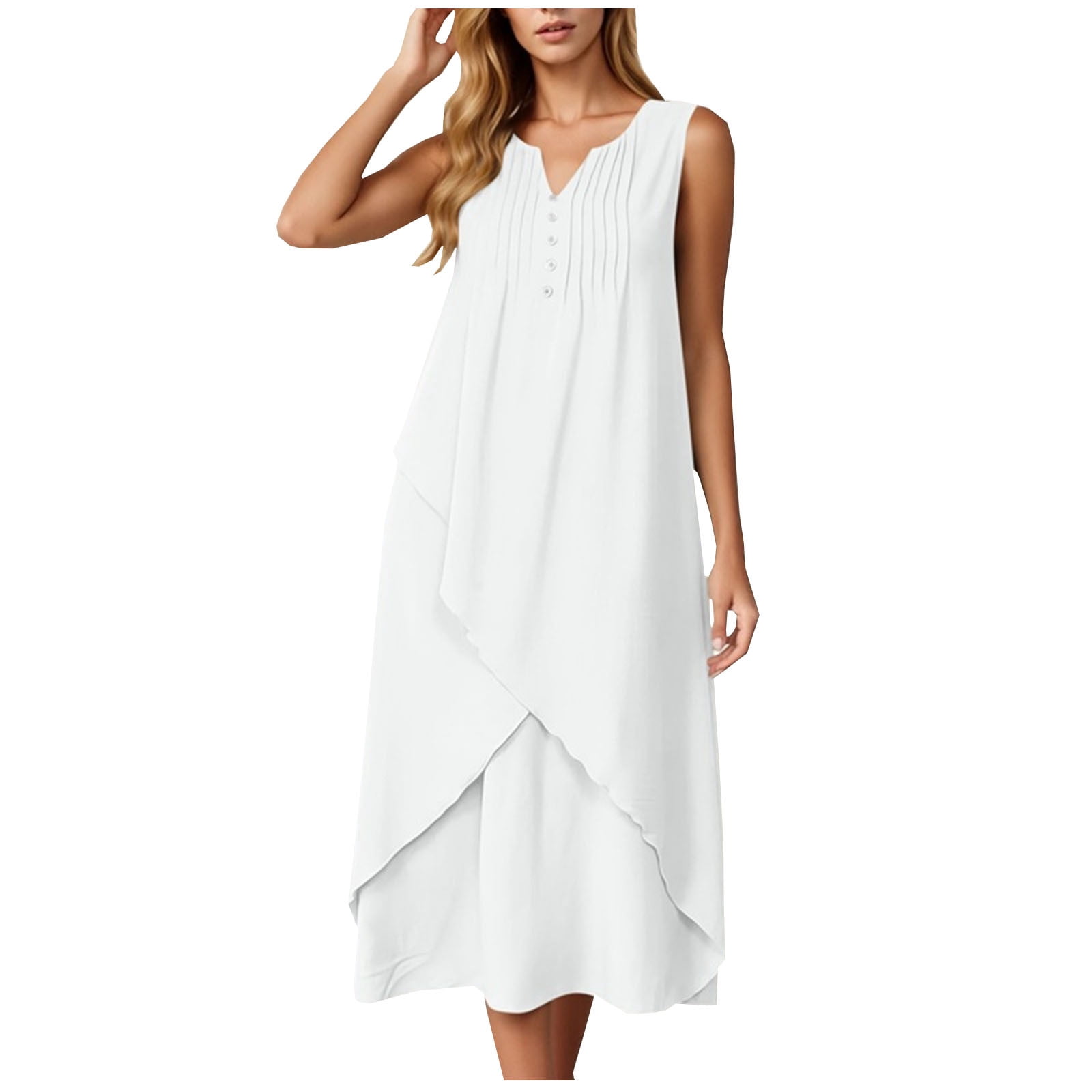 2026 Summer Dresses Women Ruffle Sleeveless Sundress V Neck Pleated ...