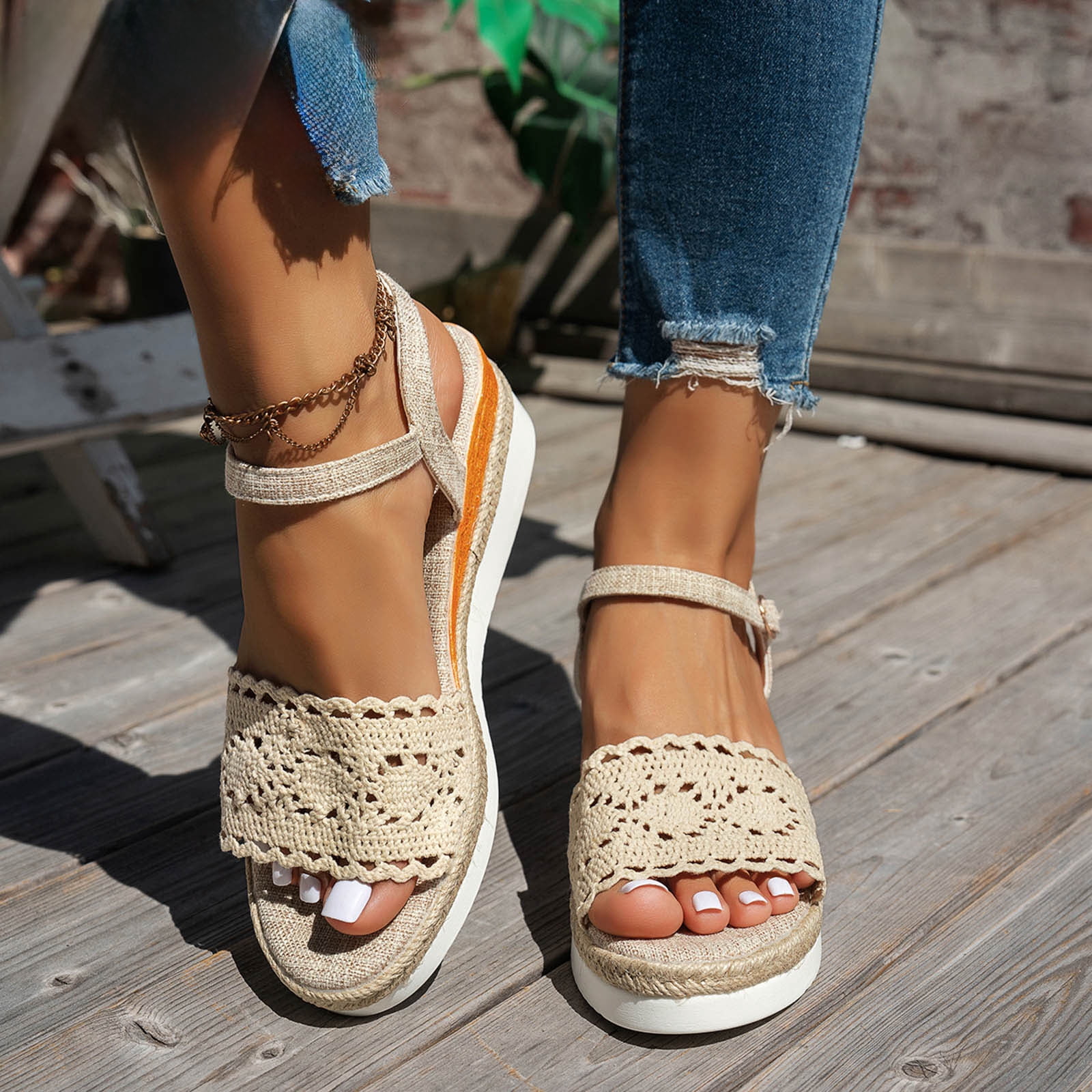 2026 Summer Large Slope Heel Women's Sandals Bohemian Thick Bottom ...