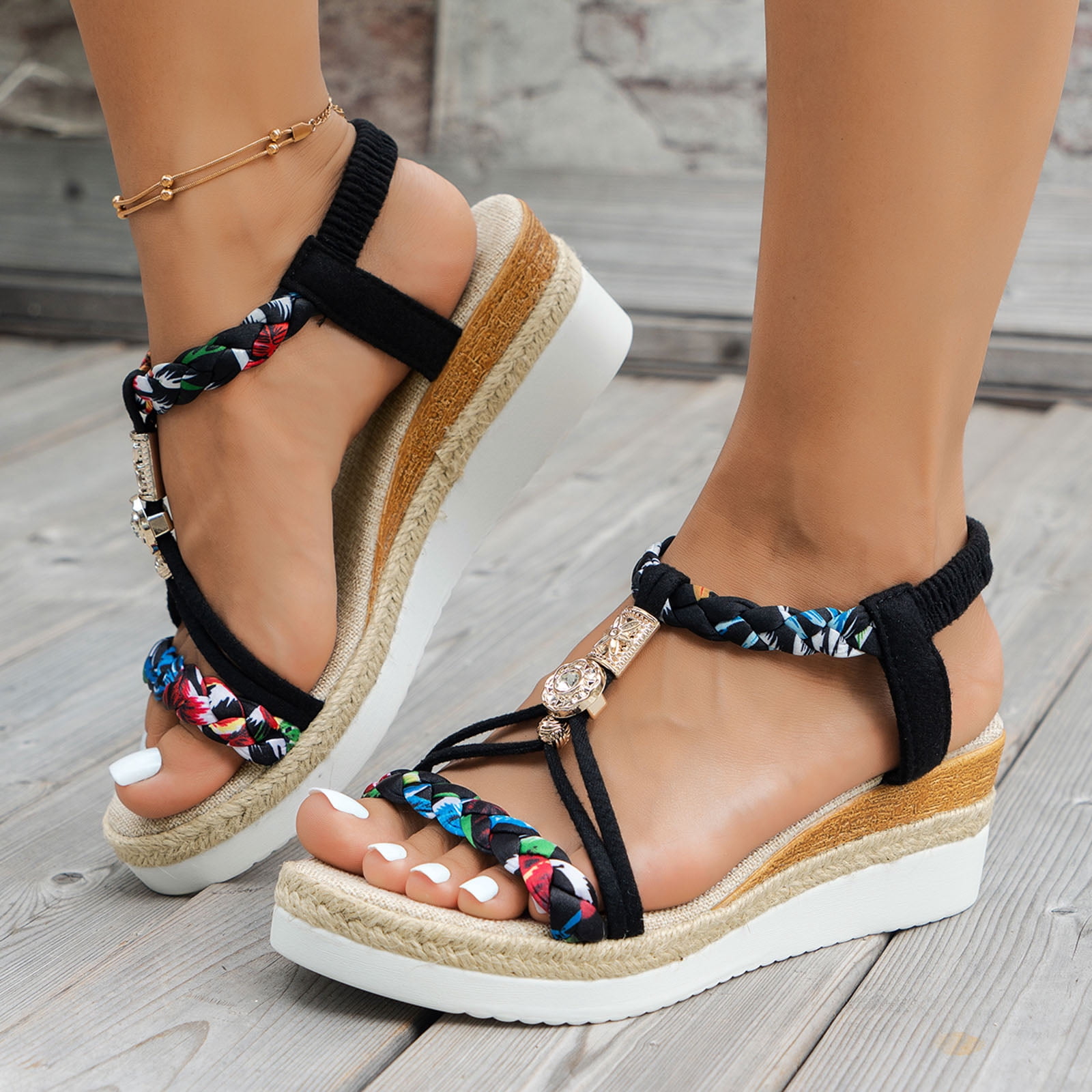 2026 Summer Large Slope Heel Women's Sandals Bohemian Thick Bottom ...