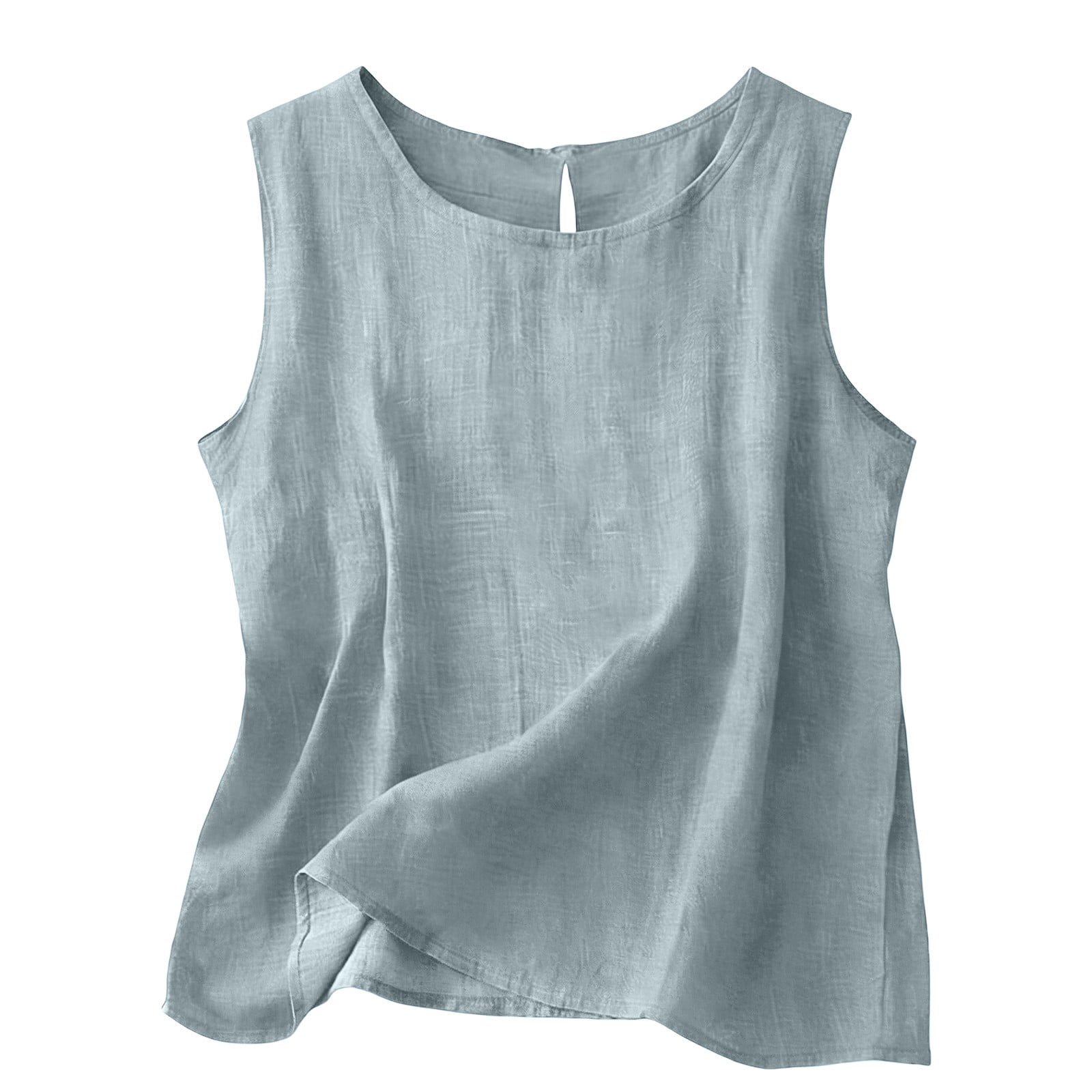2026 Summer Linen Blouse for Women Round Neck Sleeveless Solid Color ...