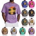 2026 Summer Men Loose Vintage Washed T Shirt Palm Tree Sunset Hawaiian ...
