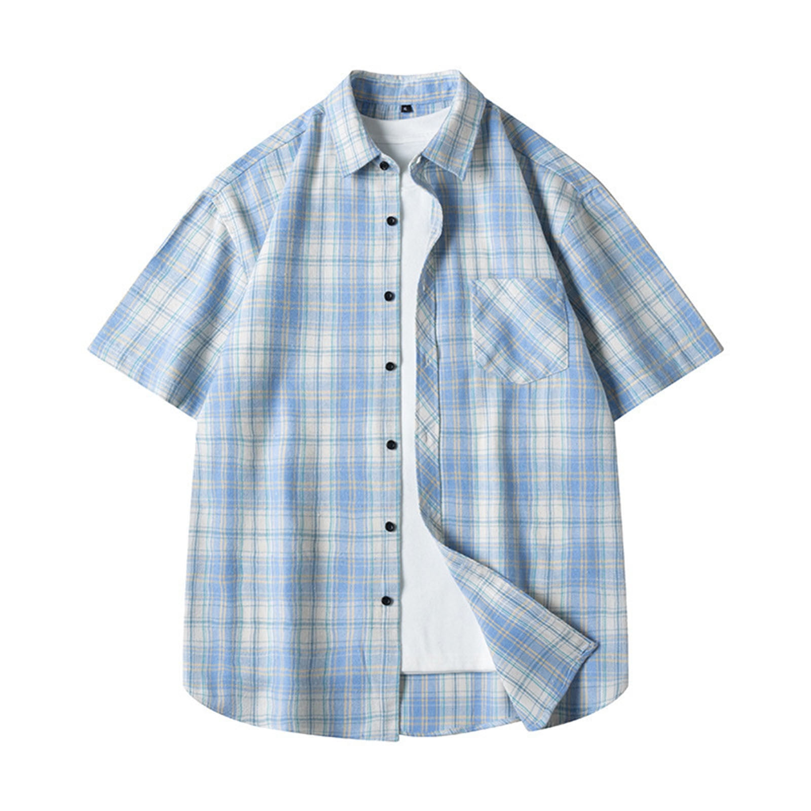 2026 Summer Mens shirts Casual Plaid Button-Up Short Sleeve Lightweight ...