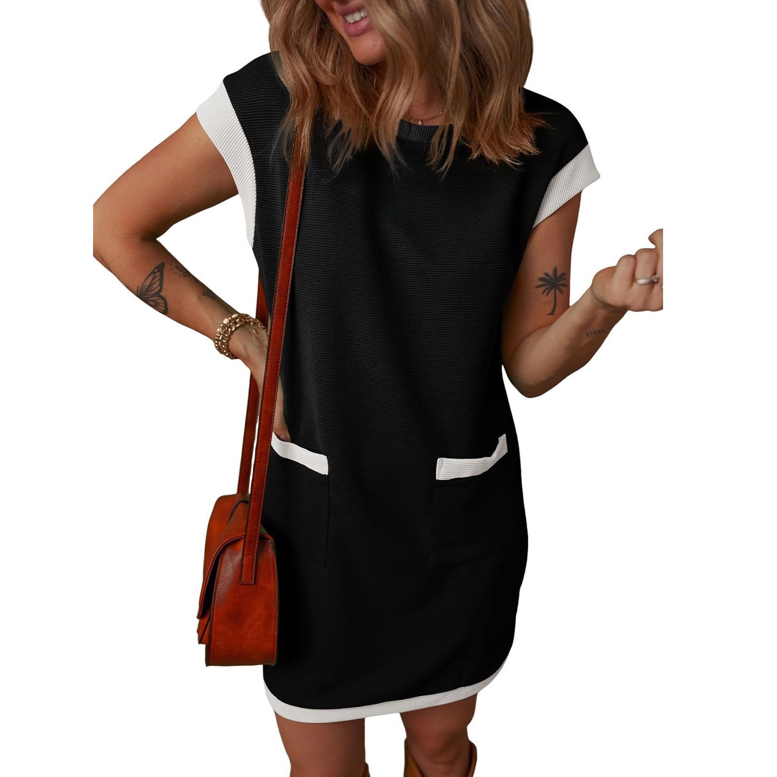 2026 Summer Mini Dresses for Women Round Neck Cap Sleeve Color Block ...