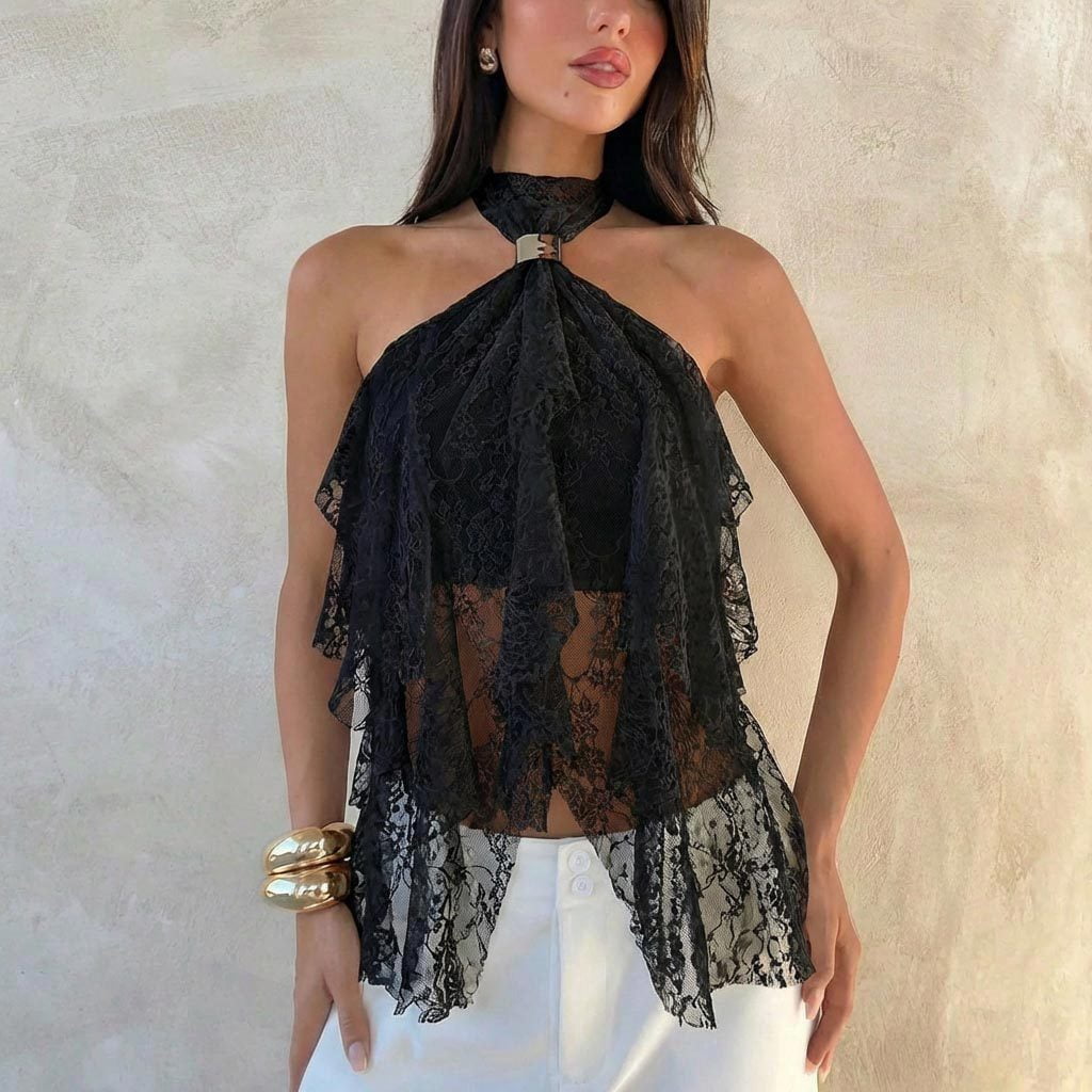 2026 Summer New Fashion High-End Women's Purple Halter Neck Ruffled Top ...
