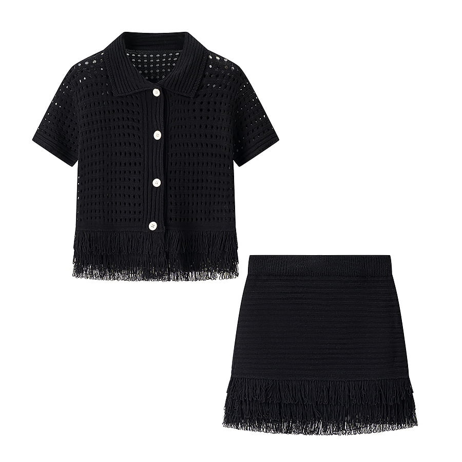 2026 Summer New Fashion Women's White Hollow Out Fringe Knit 2-Piece ...