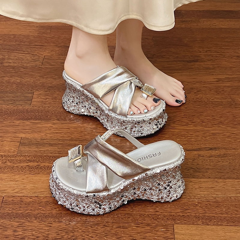 2026 Summer New Style Toe-Loop Rhinestone Sequin Fashionable 10cm ...
