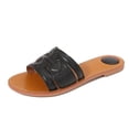 2026 Summer New Women's Brown Leather Slide Sandals, Open Toe Flat ...